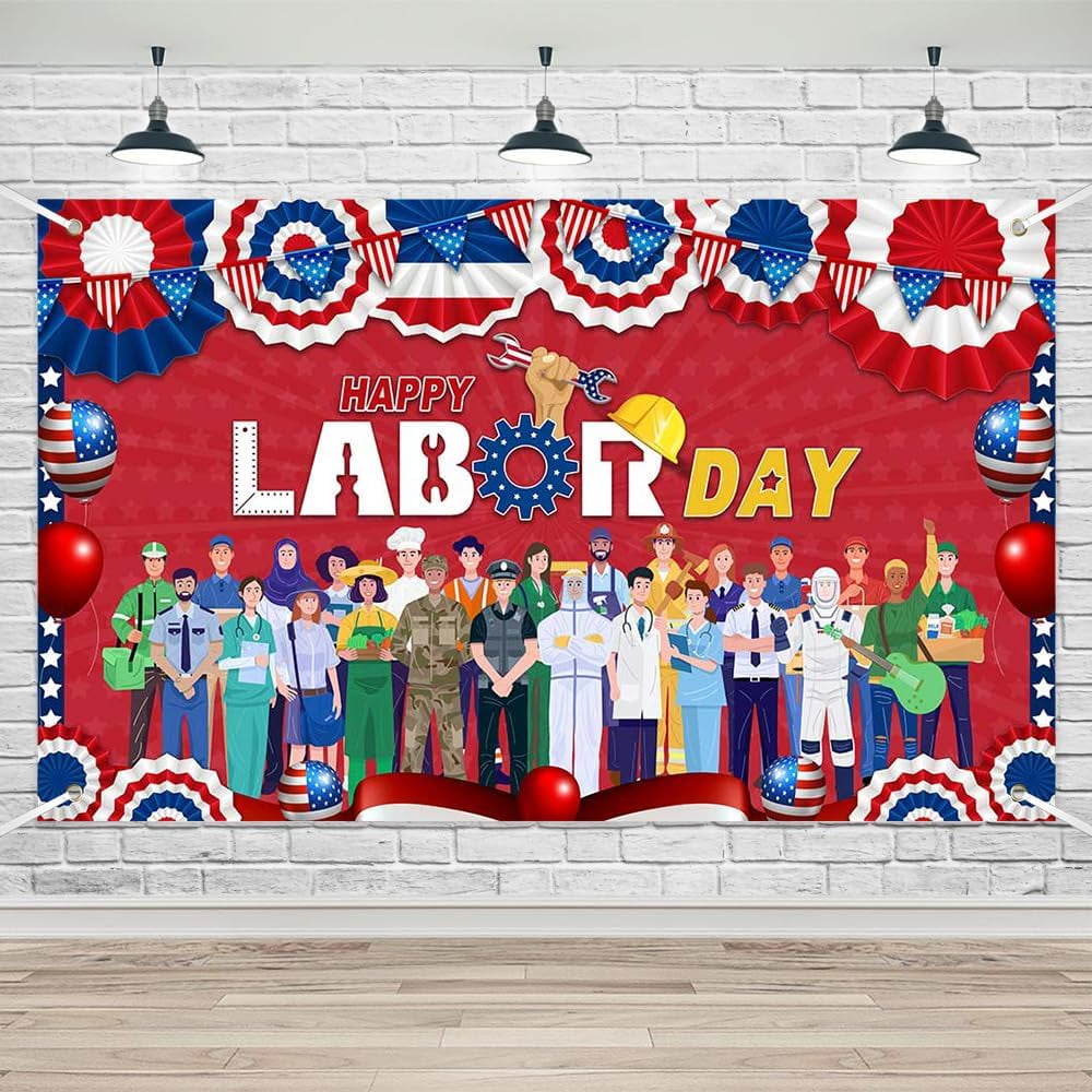 Happy Labor Day Banner Backdrop Labor Day Party Decorations Celebration ...