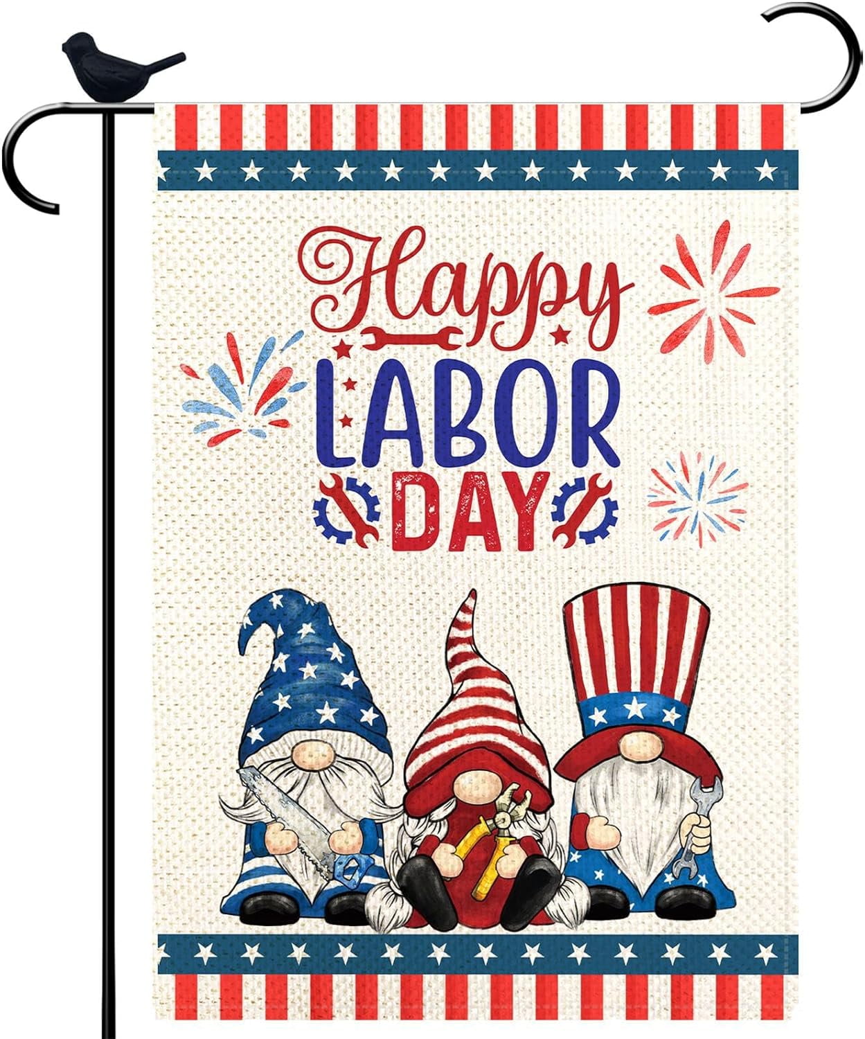 Happy Labor Day Garden Flag Three Gnome Celebrate Labor Day Double ...