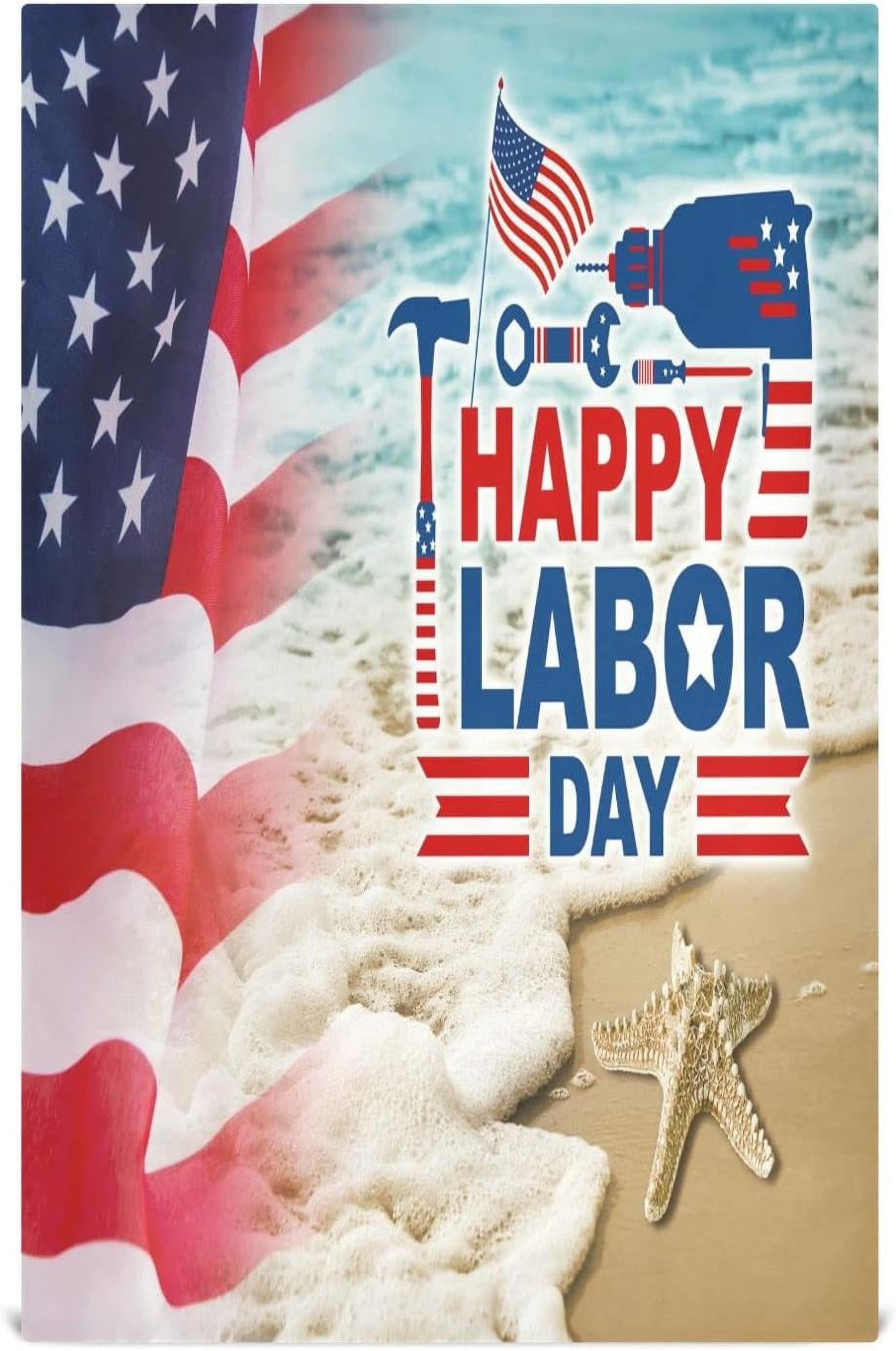 Happy Labor Day Tea Towels Set of 1 Sandy Beach American Flag Kitchen ...