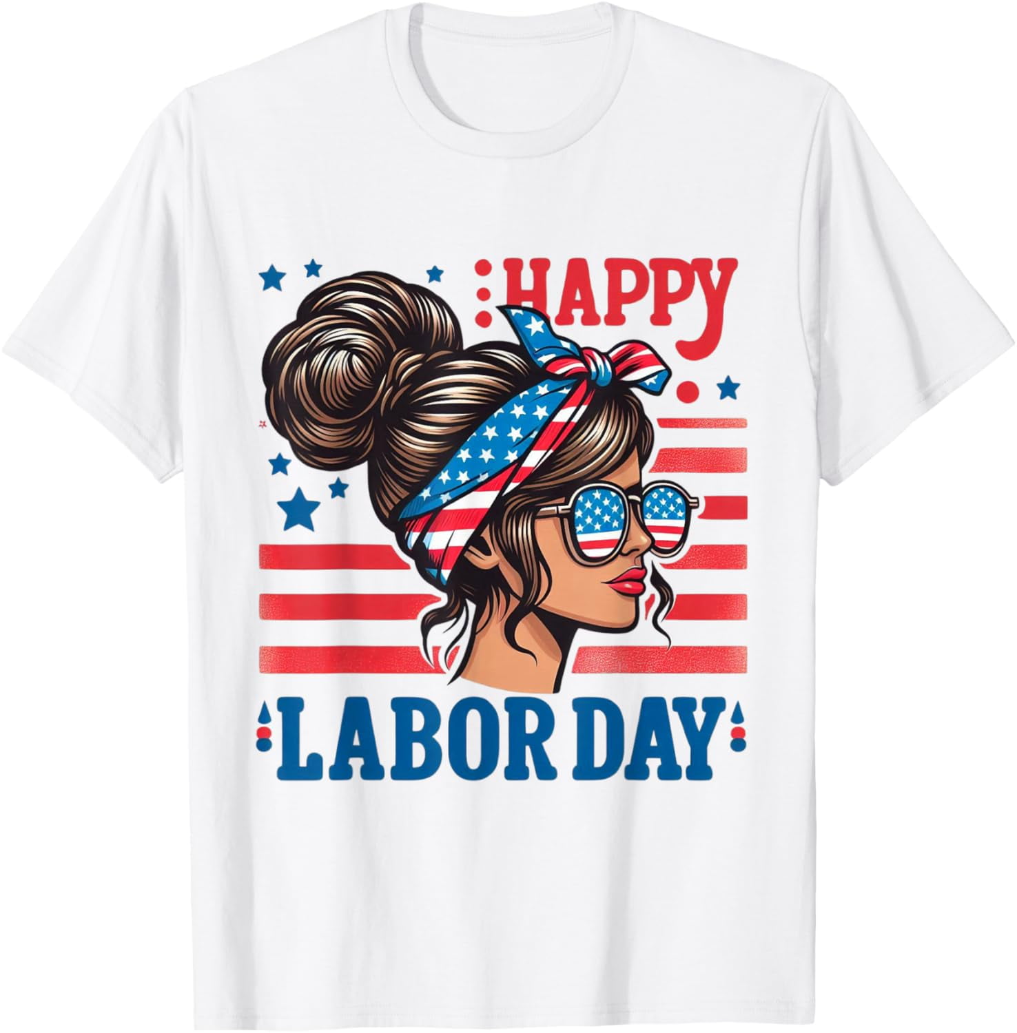 Happy Labor Day Women Labor Day Messy Bun USA Flag T-Shirt - Walmart.com
