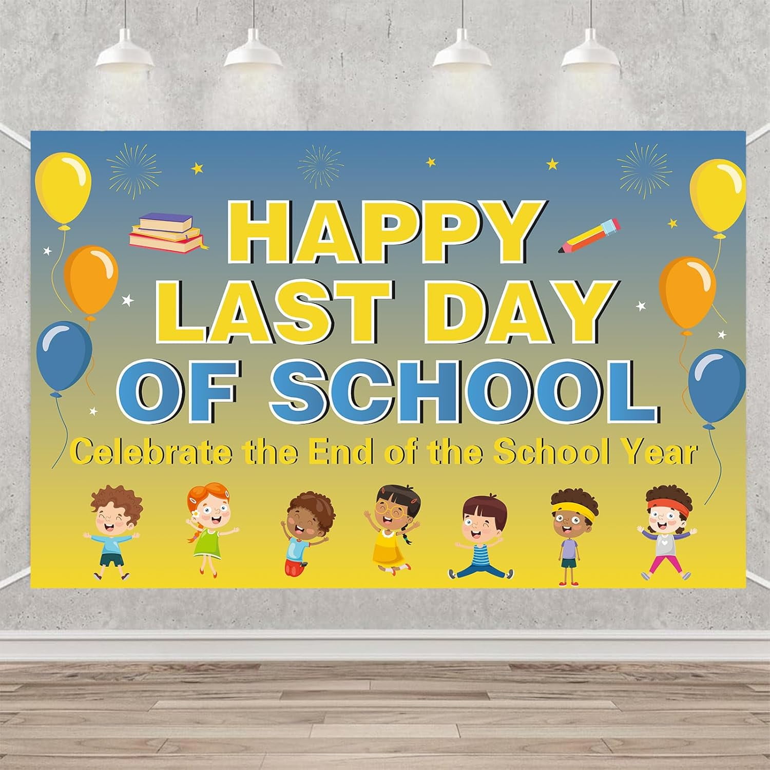 Happy Last Day of School Banner End of School Year Decorations Colorful ...