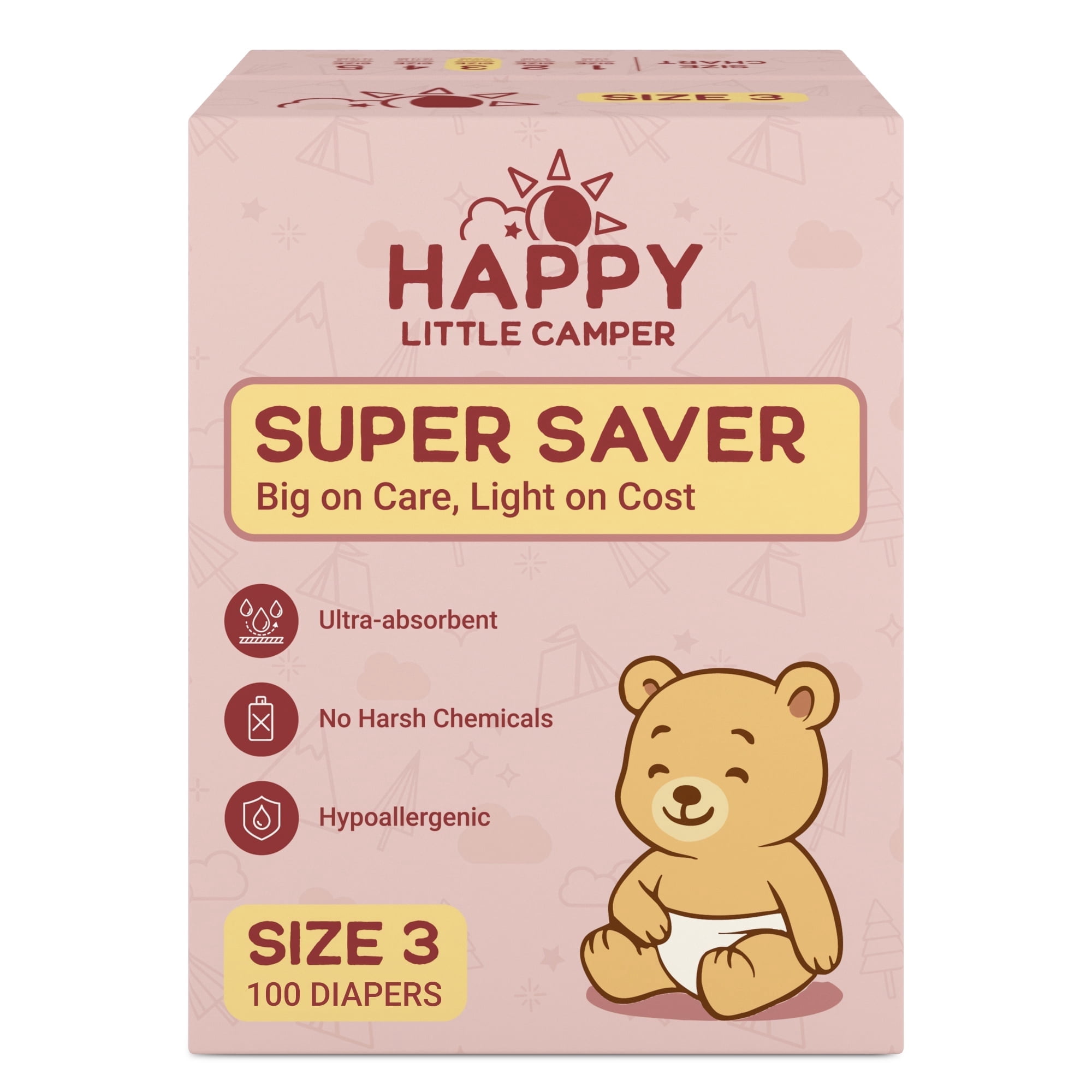 Happy Little Camper Super Saver Baby Diapers, Size 3, 100 Count ...