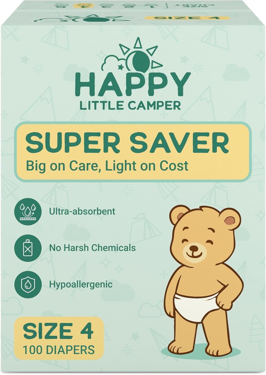 Happy Little Camper Super Saver Diapers, Size 4, 100 Count |Disposable ...