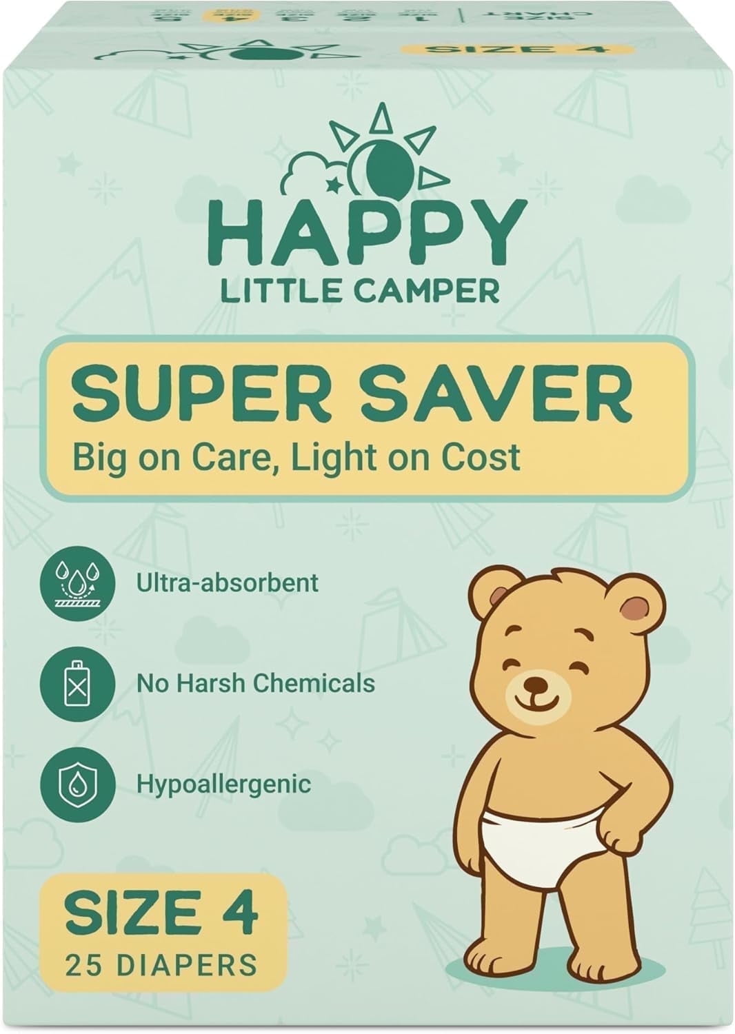 Happy Little Camper Super Saver Diapers, Size 4, 25 Count |Disposable ...