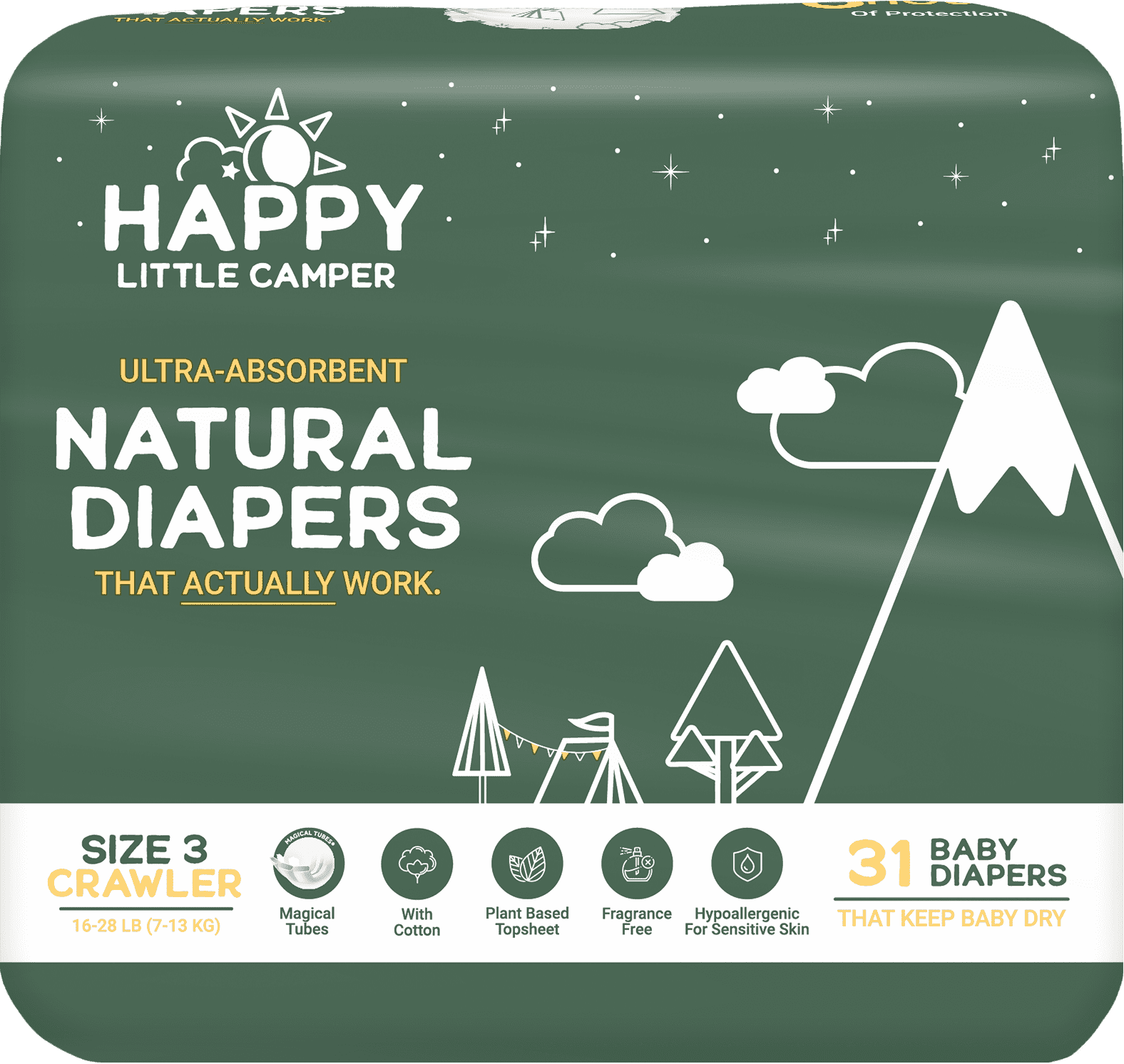 Happy Little Camper Ultra-Absorbent Natural Baby Diapers Size 3 ...