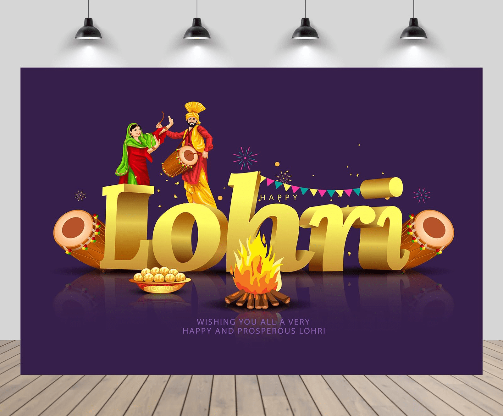 Happy Lohri Festival Backdrop Traditional Indian Happy Lohri Background ...