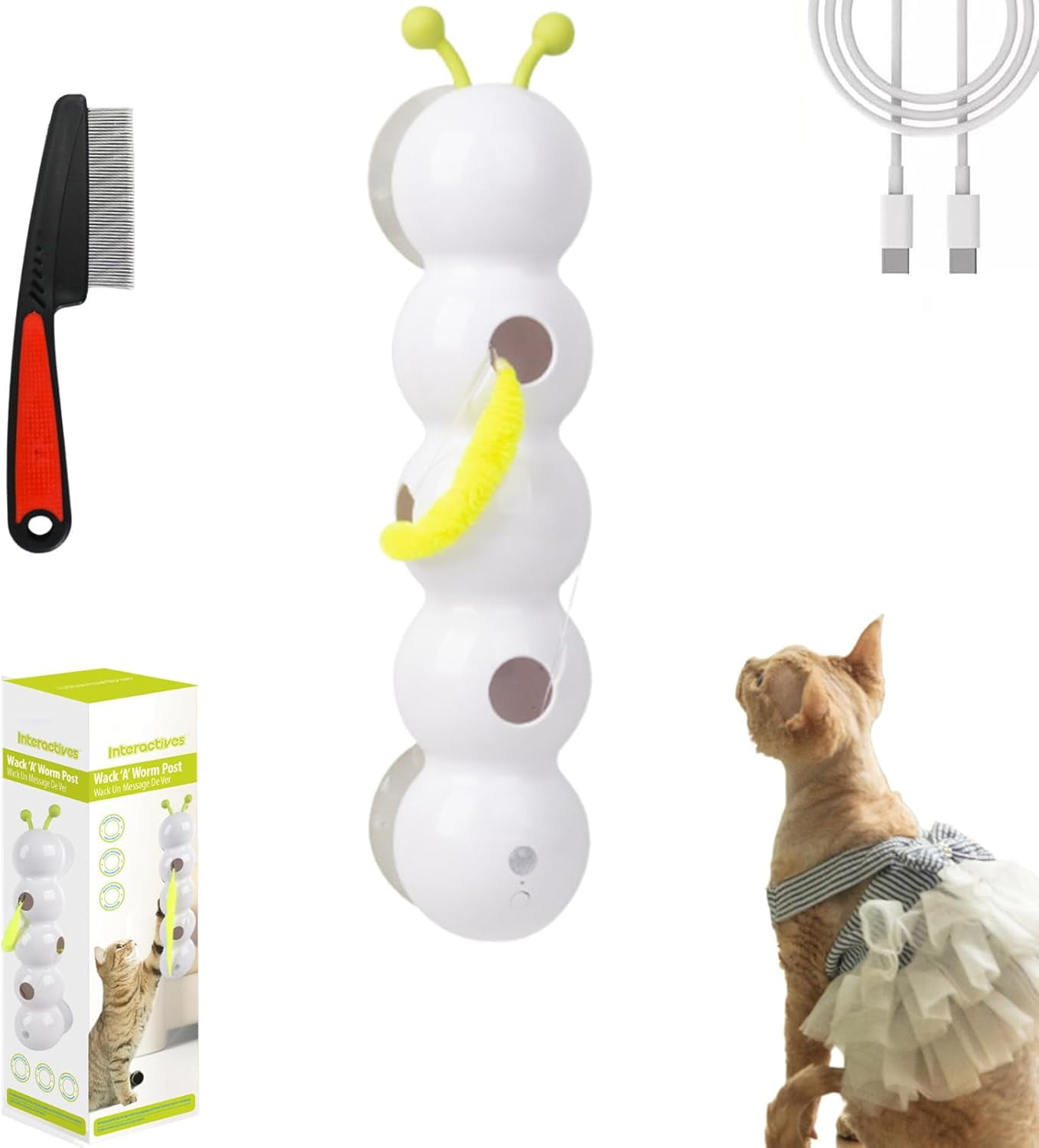 Happy Luna Cat Toy, Whirlie Smart Motion Cat Toy with Worm Design, Wall ...