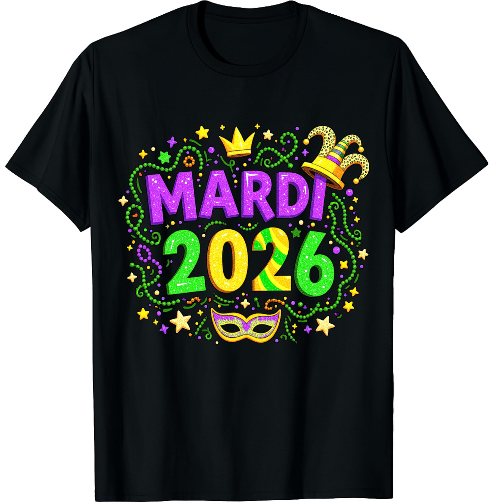 Happy Mardi Gras 2026 Jester Carnival Graphic Crew Neck Short Sleeve T ...