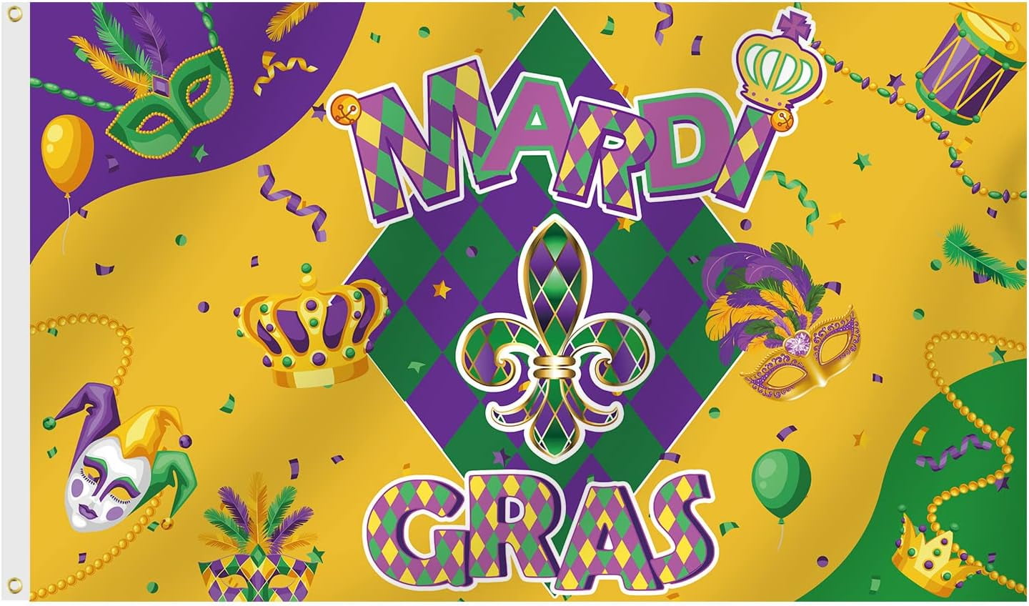 Happy Mardi Gras Flag , Fat Tuesday New Orleans Banner, Colorful ...