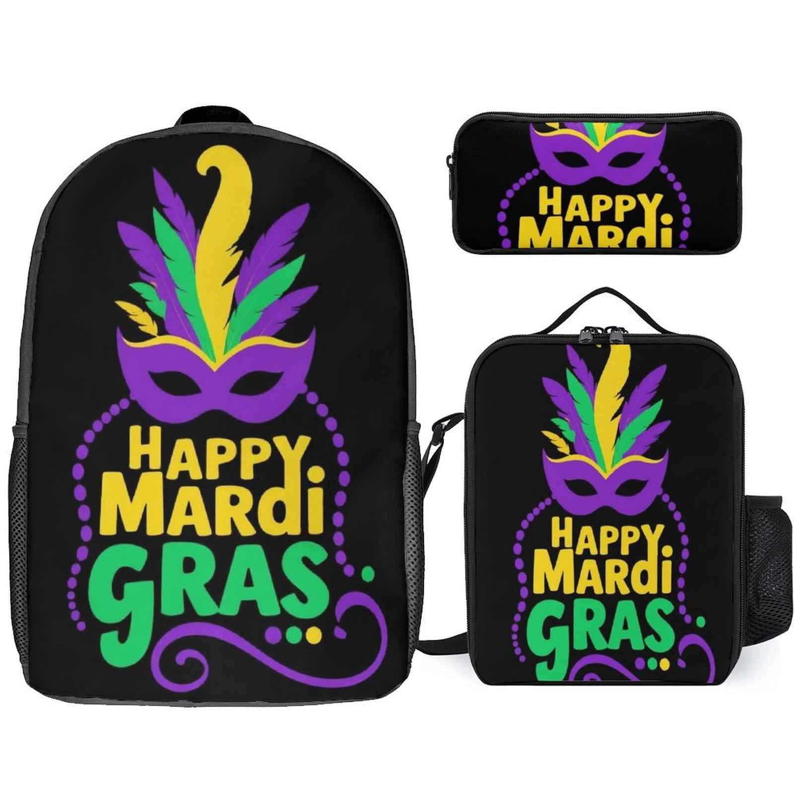 Happy Mardi Gras Mask 3D Printed 3pcs/Set Bags Laptop Daypack Backpack ...