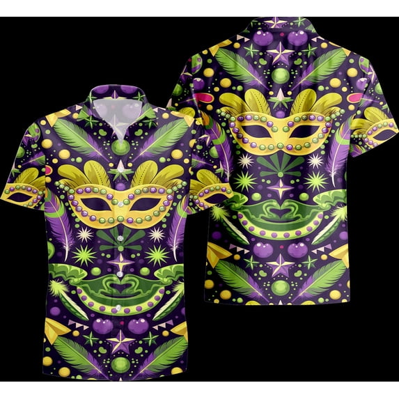 Happy Mardi Gras Unisex Soft Hawaii Shirts, 3D Hawaiian Aloha Shirt ...