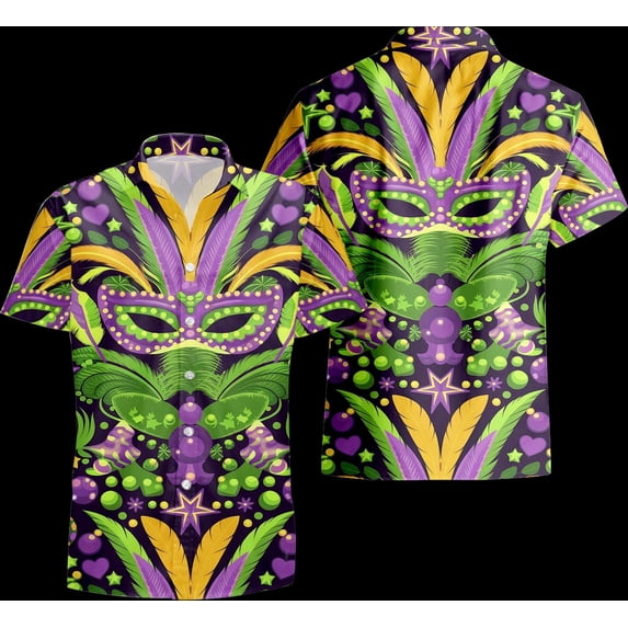 Happy Mardi Gras Unisex Soft Hawaii Shirts, 3D Hawaiian Aloha Shirt ...