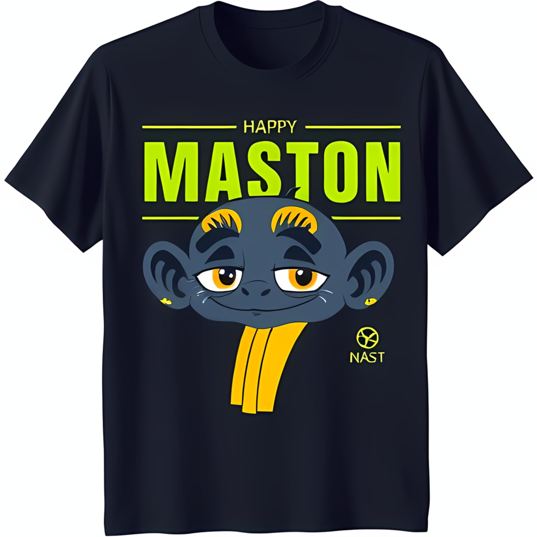 Happy Maston Cartoon Character Graphic T-Shirt Blue Face Yellow Scarf ...