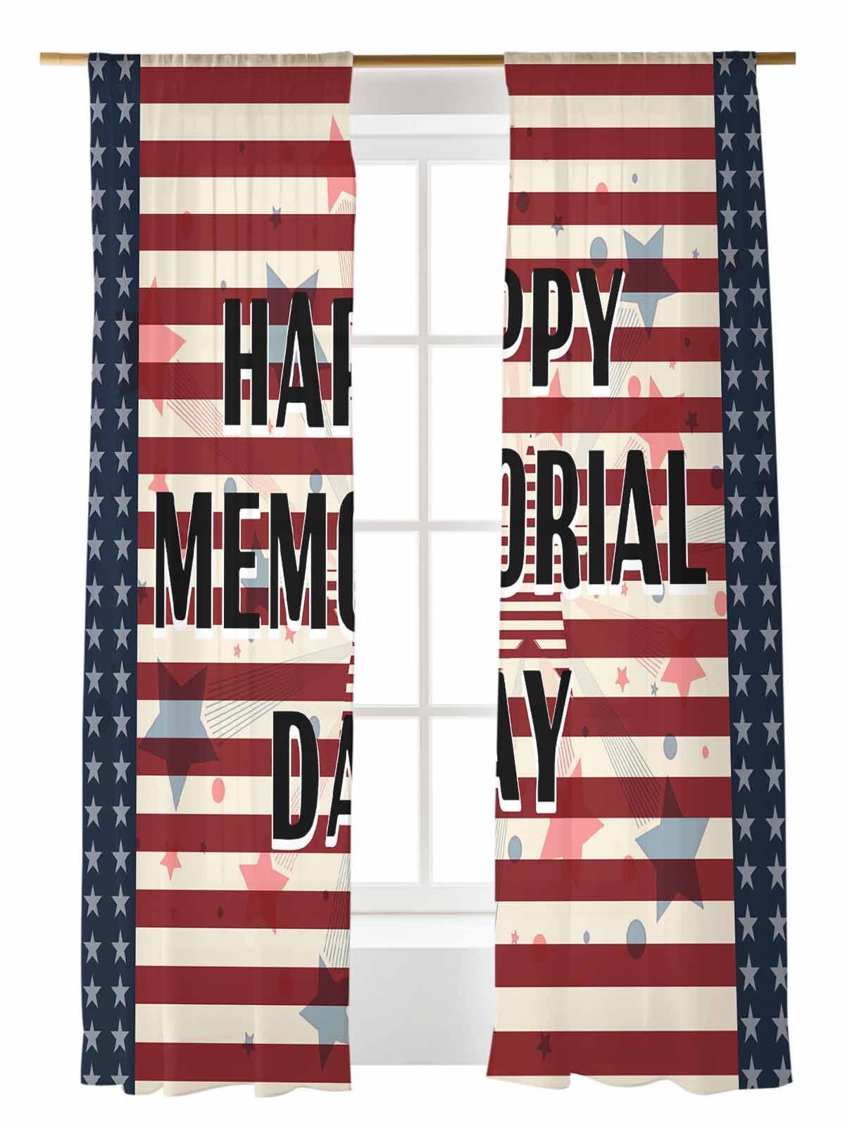 Happy Memorial Day Sheer Curtains 2 Panels Set Patriotic Pentagram Red ...