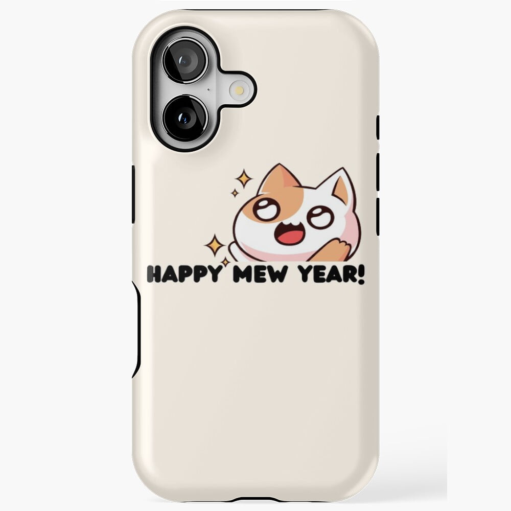 Happy Mew Year Excited Cute Cat Illustration Phone Case with iPhone 17 ...