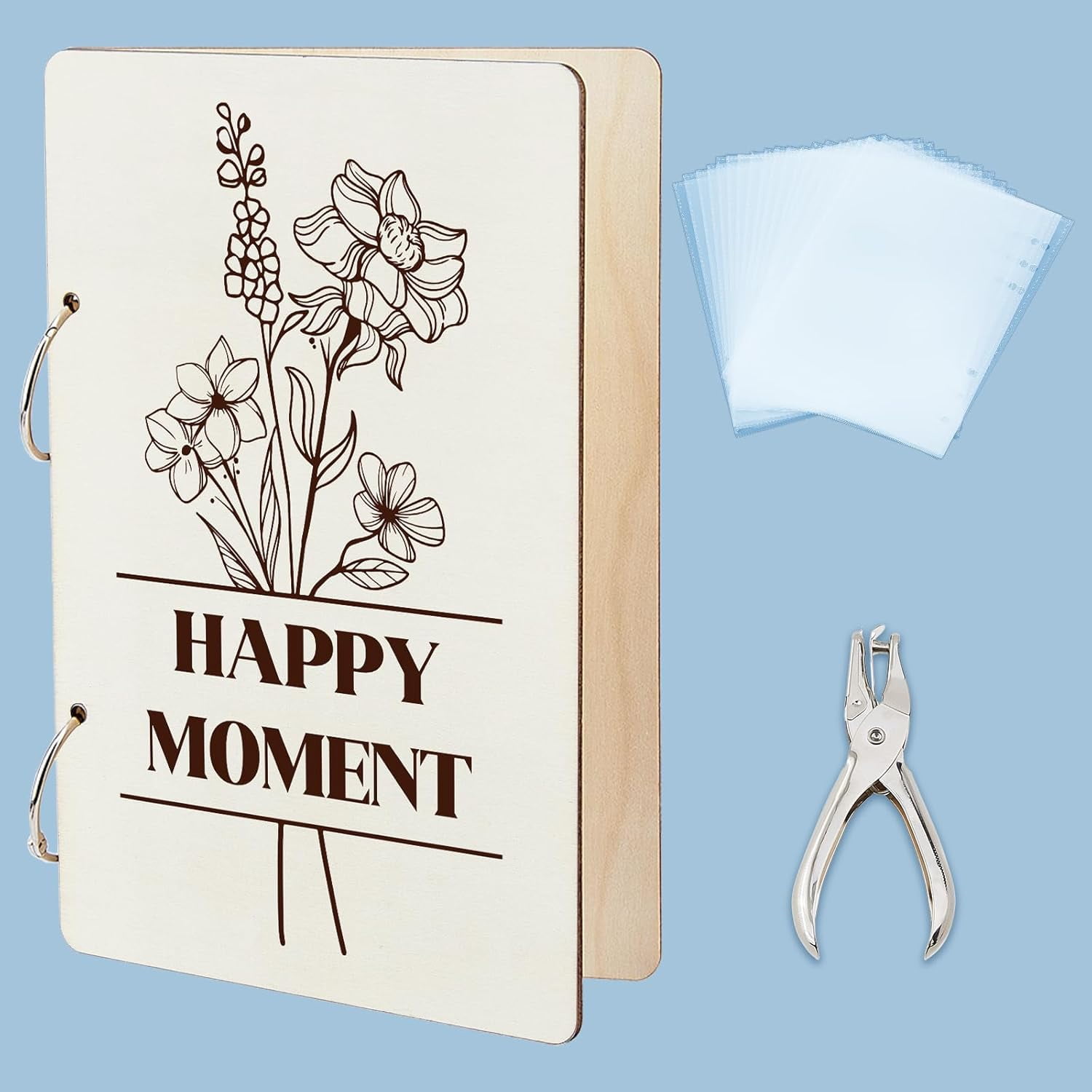 Happy Moment Greeting Card Holder Organizer Line Flowers Wooden Card Keeper Binder Birthday ...