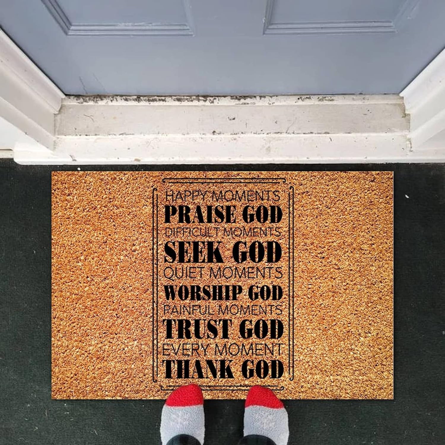 Happy Moments,Praise God.Difficult Moment Front Porch Door Mat, Coir ...