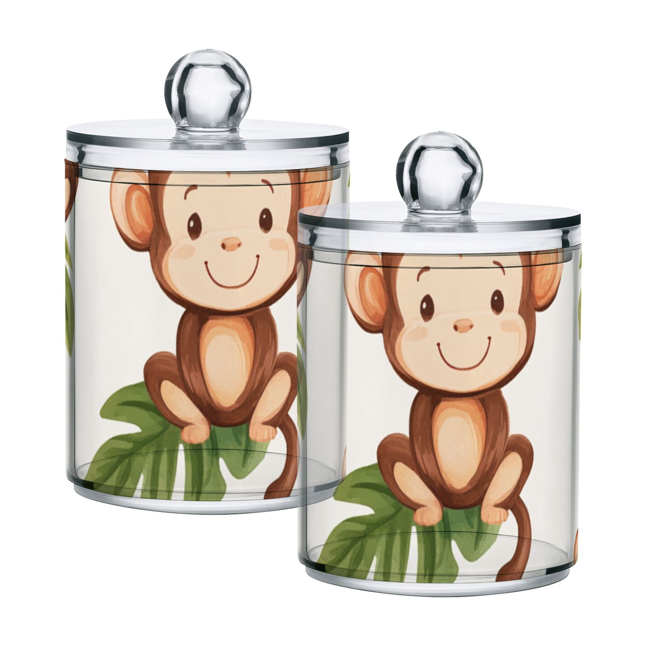 Happy Monkeys Flowers Leaves Translucent Plastic Cans Storage Canisters ...