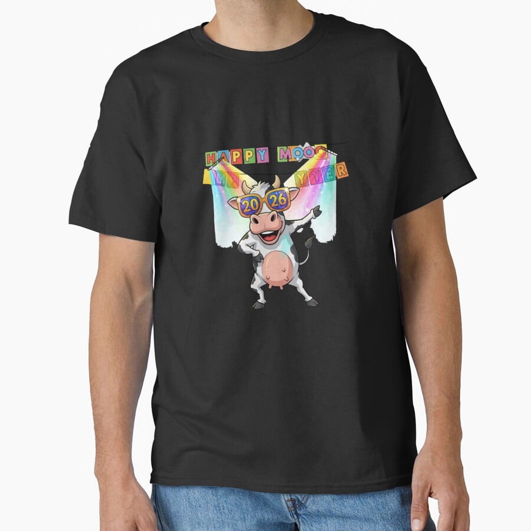 Happy Moo Year 2026 Cow Funny Animal Pun New Year Celebration Unisex T ...