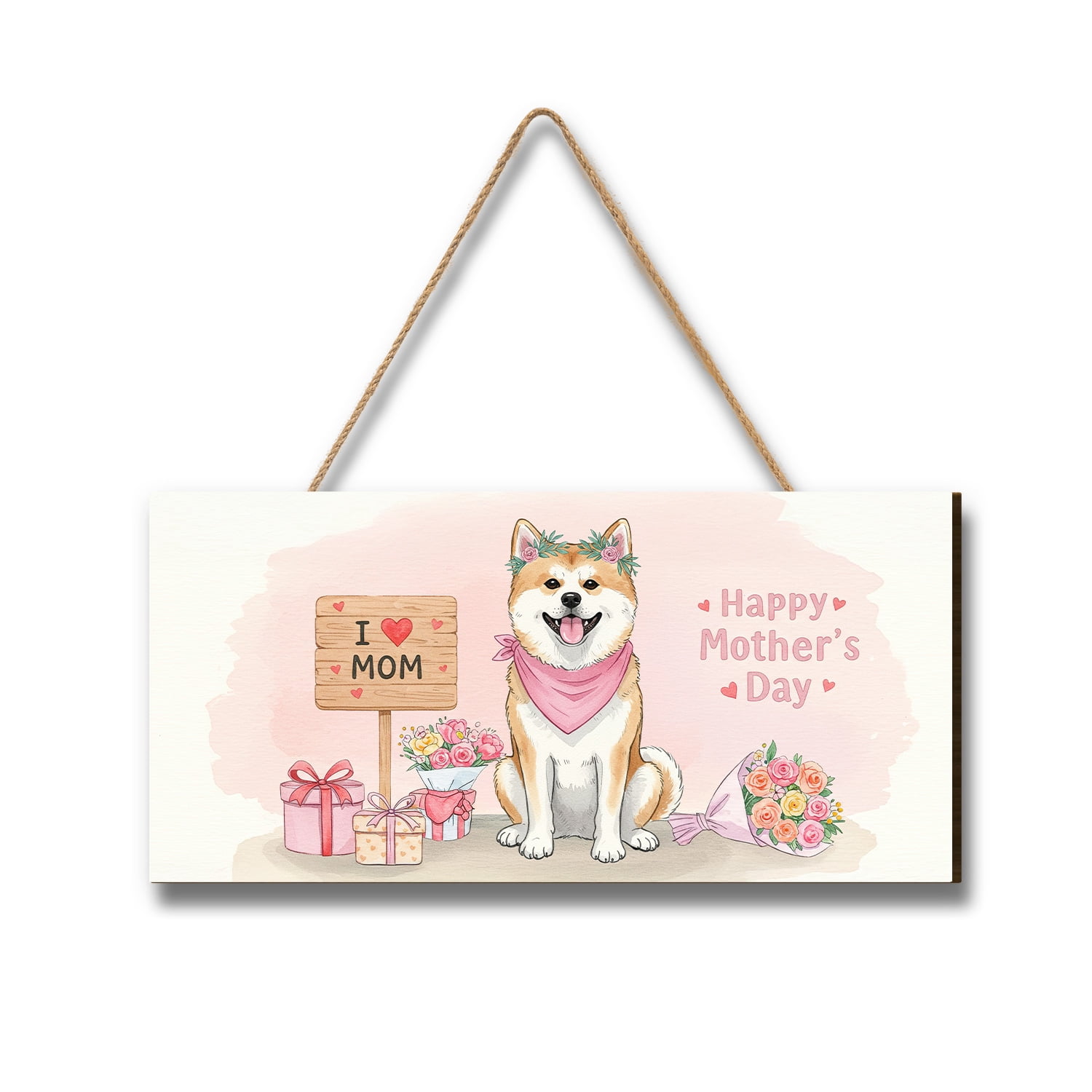 Happy Mother's Day Akita Love Dog Mom Heart Flower Landscape Wood Sign ...