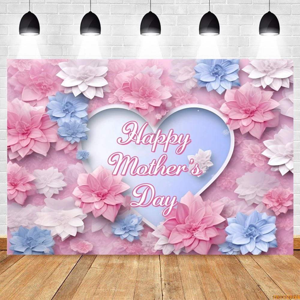Happy Mother's Day Backdrop Floral Gold Flower Love Heart Mothers Day ...