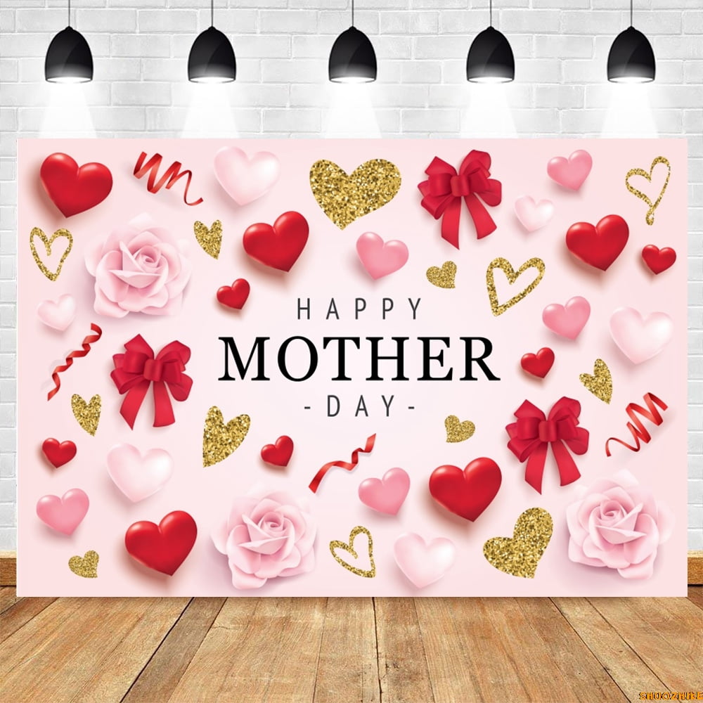 Happy Mother's Day Backdrop Floral Gold Flower Love Heart Mothers Day ...