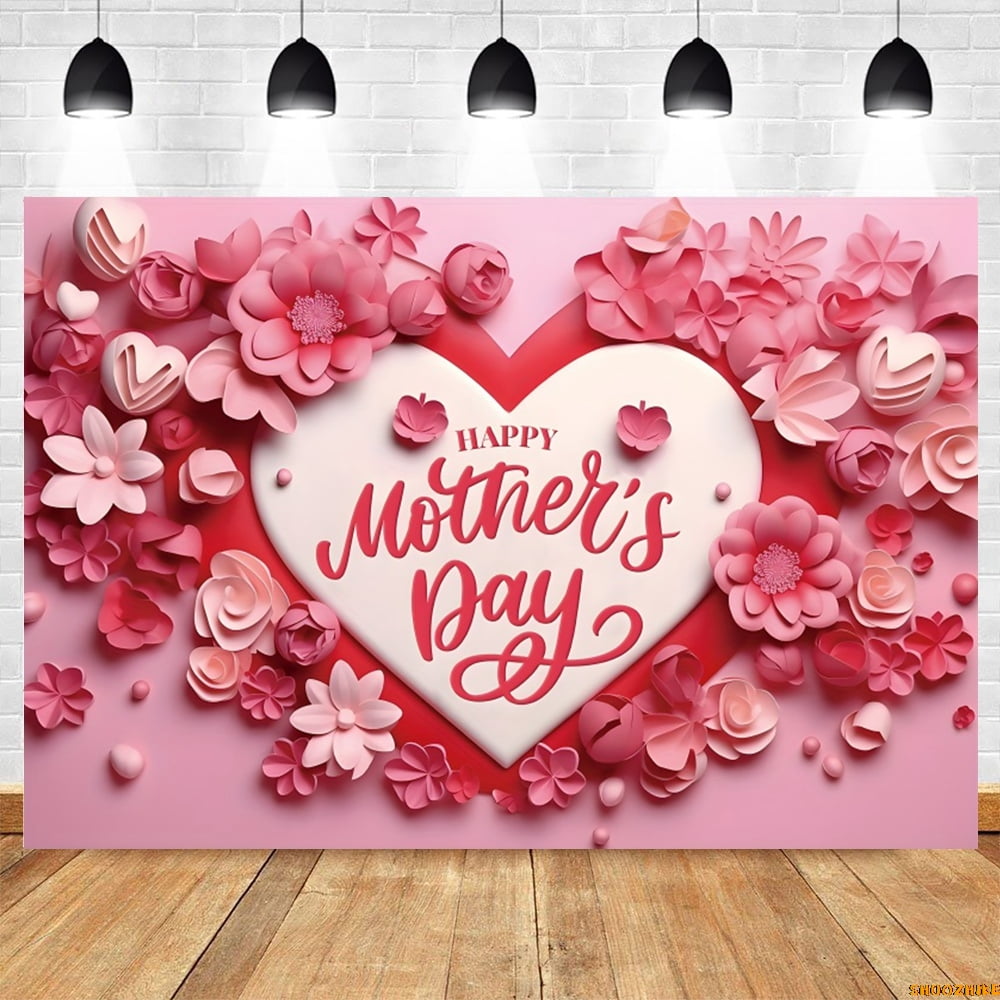 Happy Mother's Day Backdrop Floral Gold Flower Love Heart Mothers Day ...