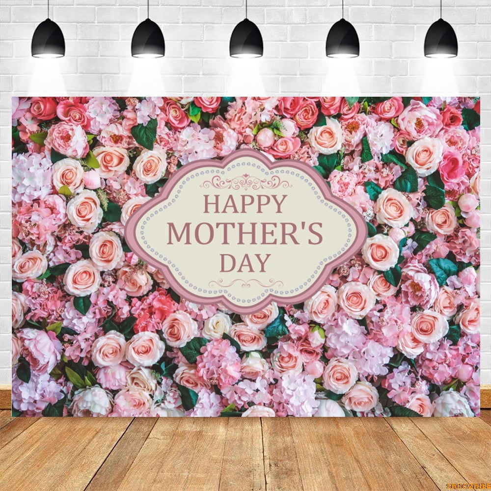 Happy Mother's Day Backdrop Floral Gold Flower Love Heart Mothers Day ...
