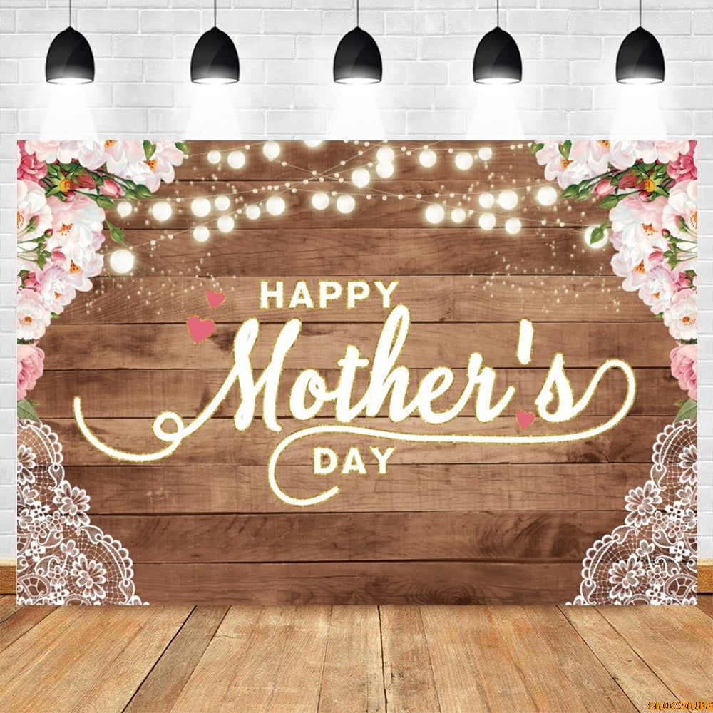 Happy Mother's Day Backdrop Floral Gold Flower Love Heart Mothers Day ...