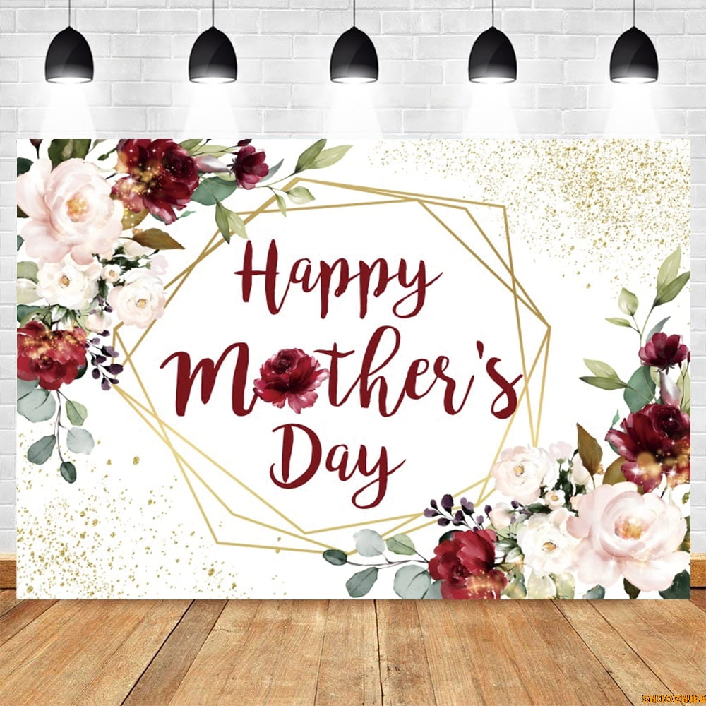 Happy Mother's Day Backdrop Floral Gold Flower Love Heart Mothers Day ...
