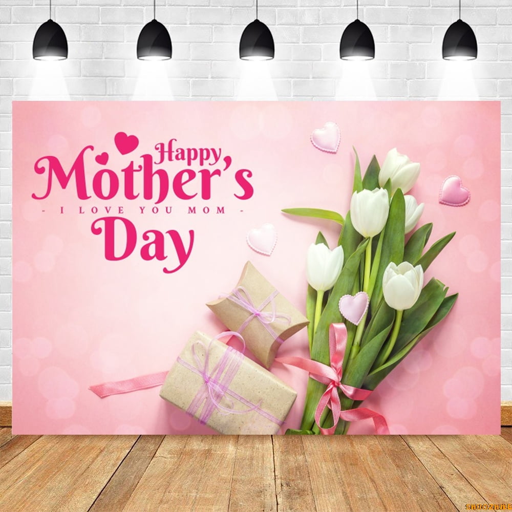 Happy Mother's Day Backdrop Floral Gold Flower Love Heart Mothers Day ...