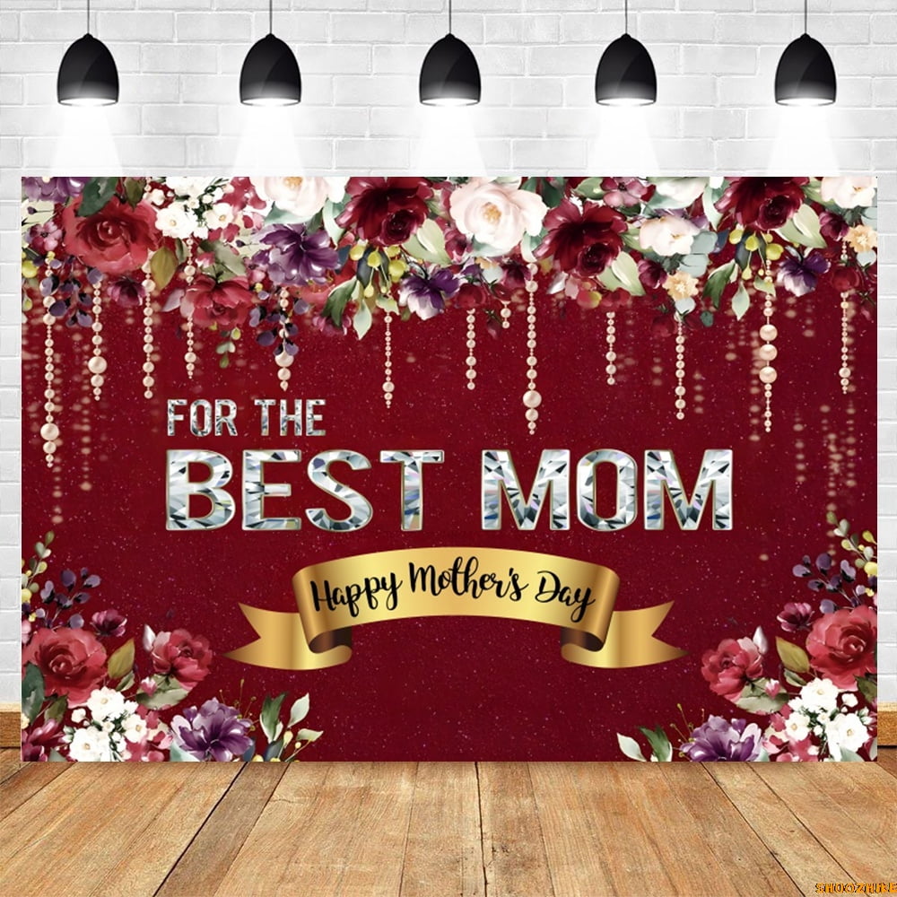 Happy Mother's Day Backdrop Floral Gold Flower Love Heart Mothers Day ...