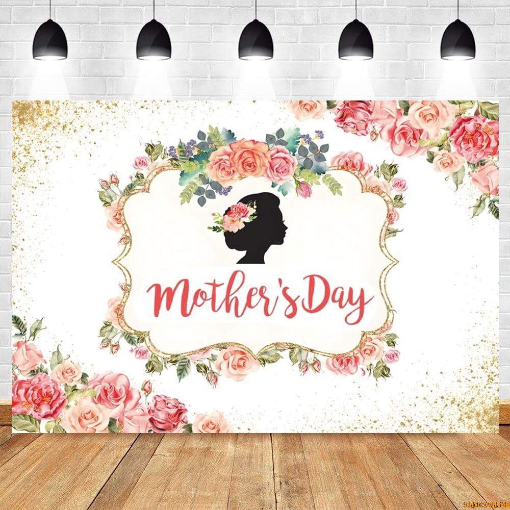 Happy Mother's Day Backdrop Floral Gold Flower Love Heart Mothers Day ...