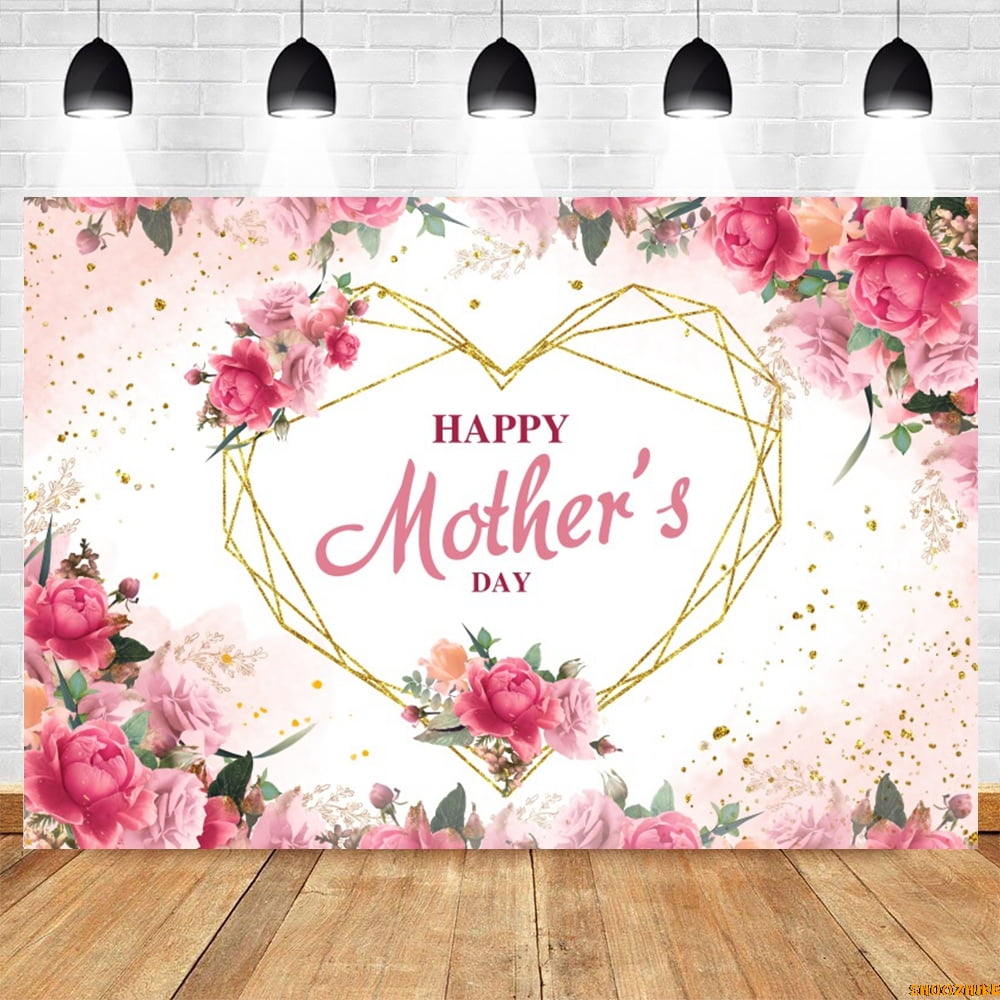 Happy Mother's Day Backdrop Floral Gold Flower Love Heart Mothers Day ...