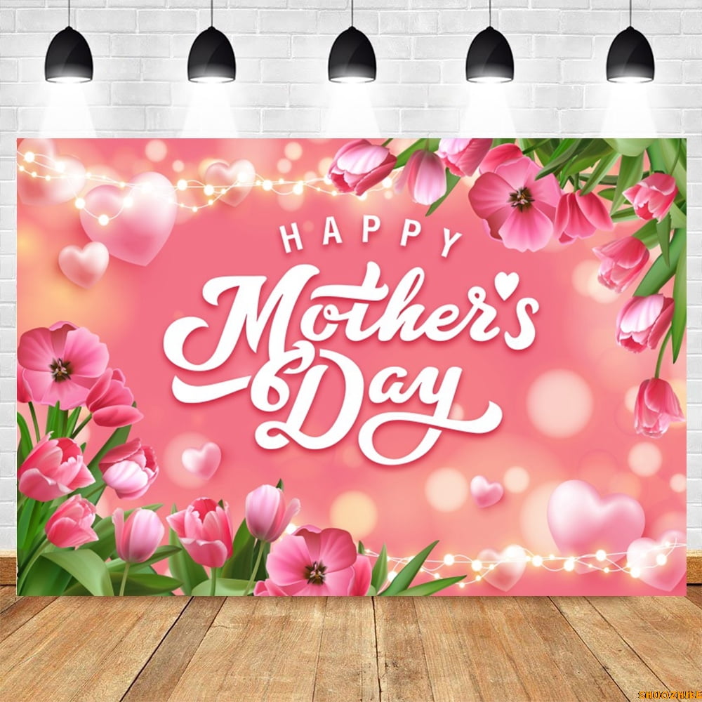 Happy Mother's Day Backdrop Floral Gold Flower Love Heart Mothers Day ...
