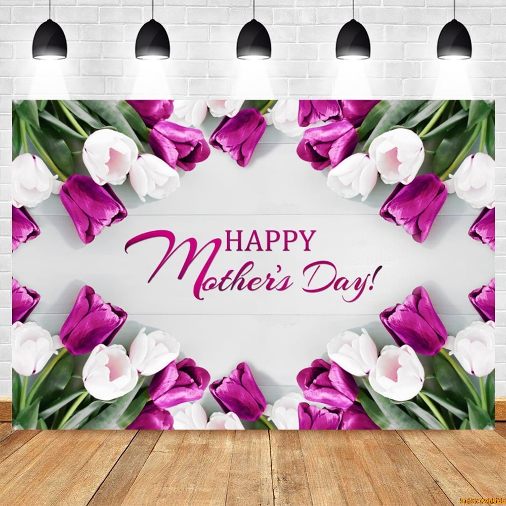 Happy Mother's Day Backdrop Floral Gold Flower Love Heart Mothers Day ...