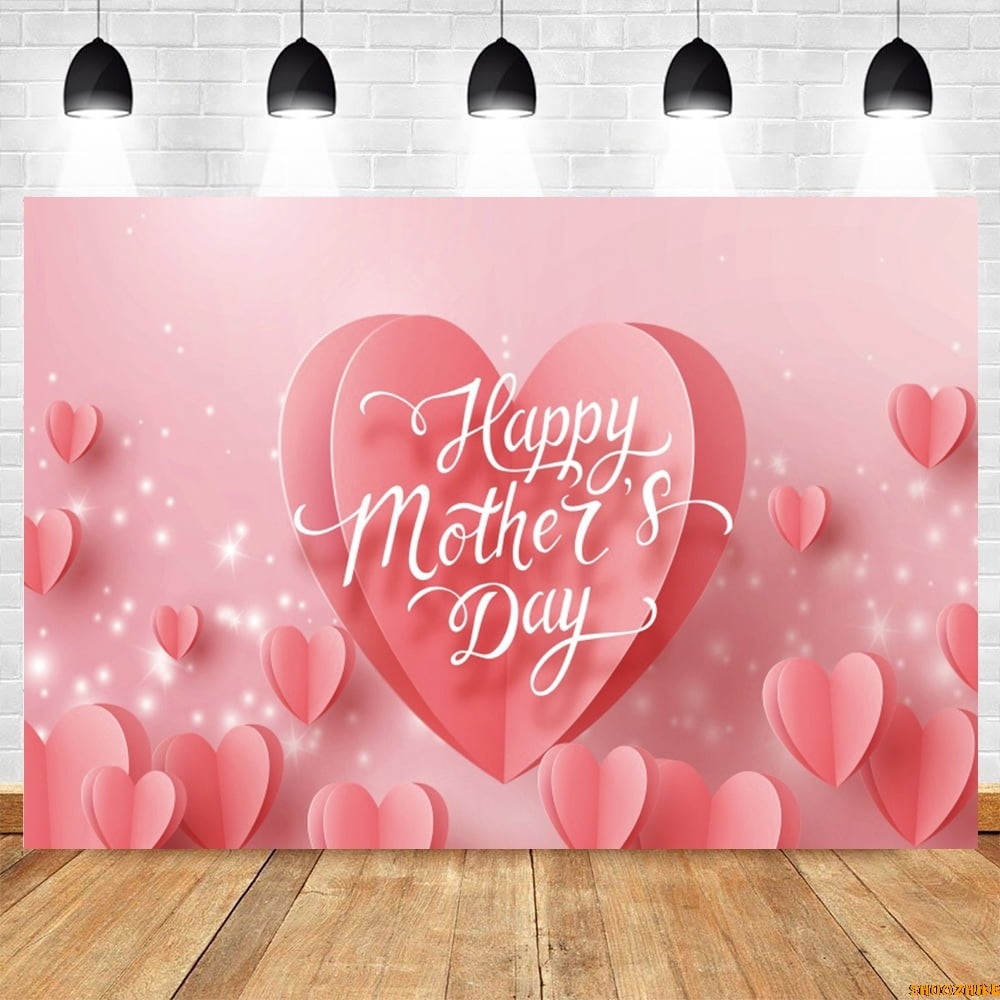 Happy Mother's Day Backdrop Floral Gold Flower Love Heart Mothers Day ...