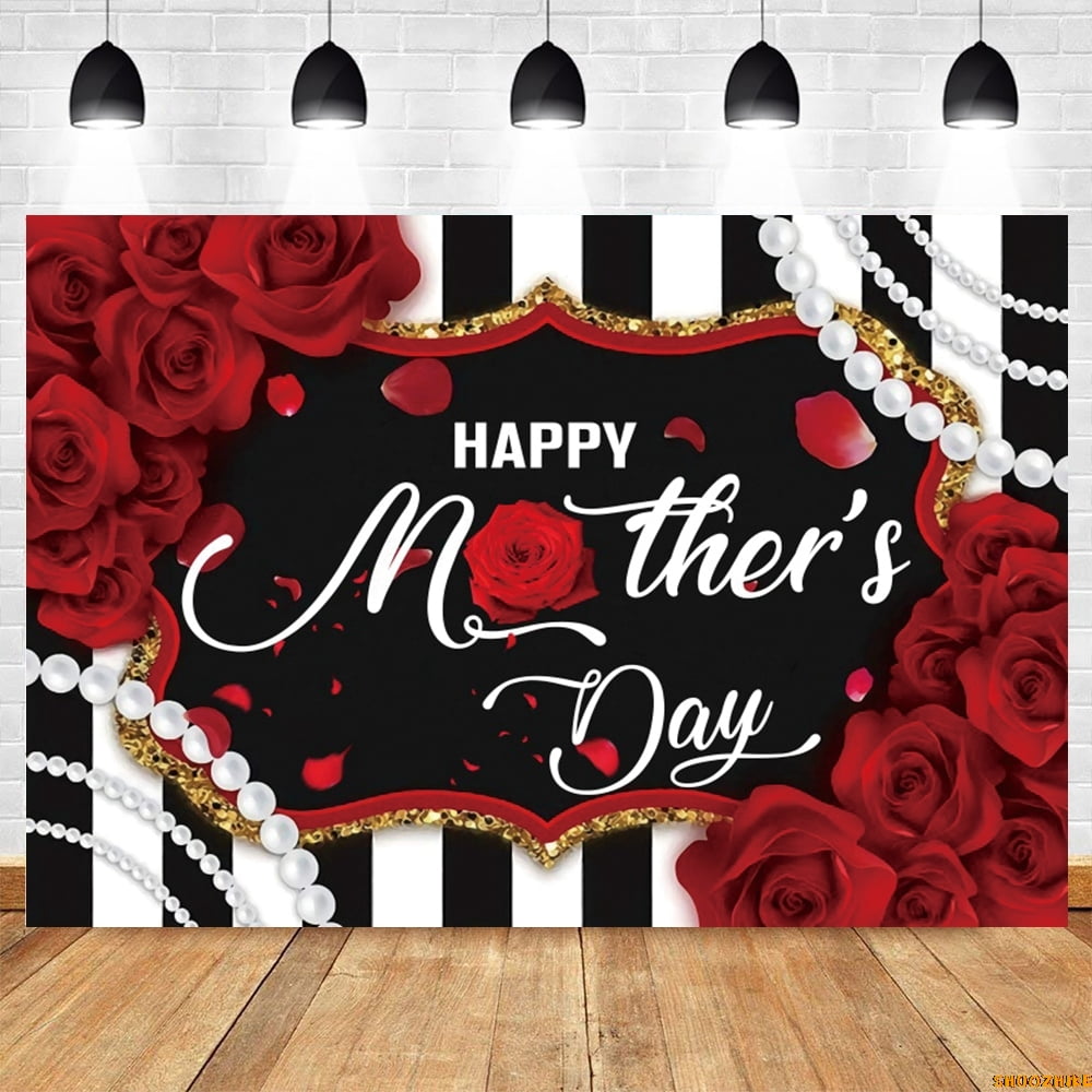 Happy Mother's Day Backdrop Floral Gold Flower Love Heart Mothers Day ...