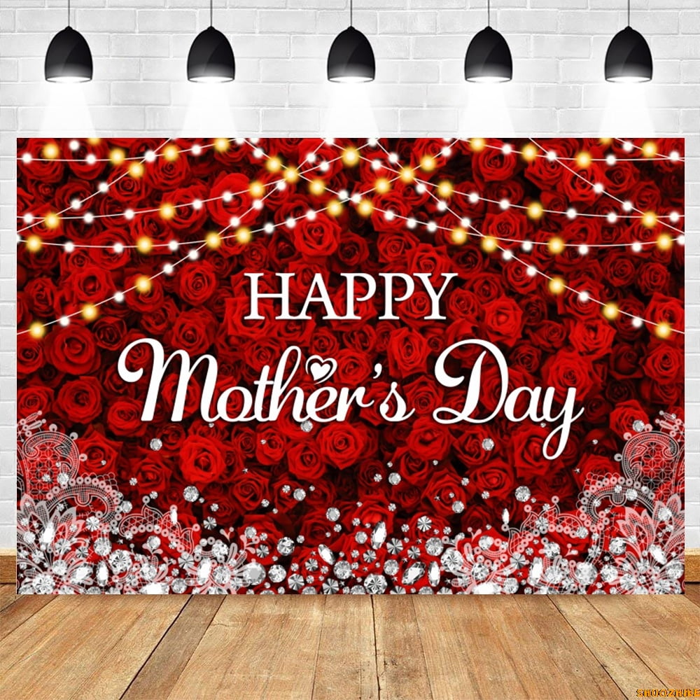 Happy Mother's Day Backdrop Floral Gold Flower Love Heart Mothers Day ...