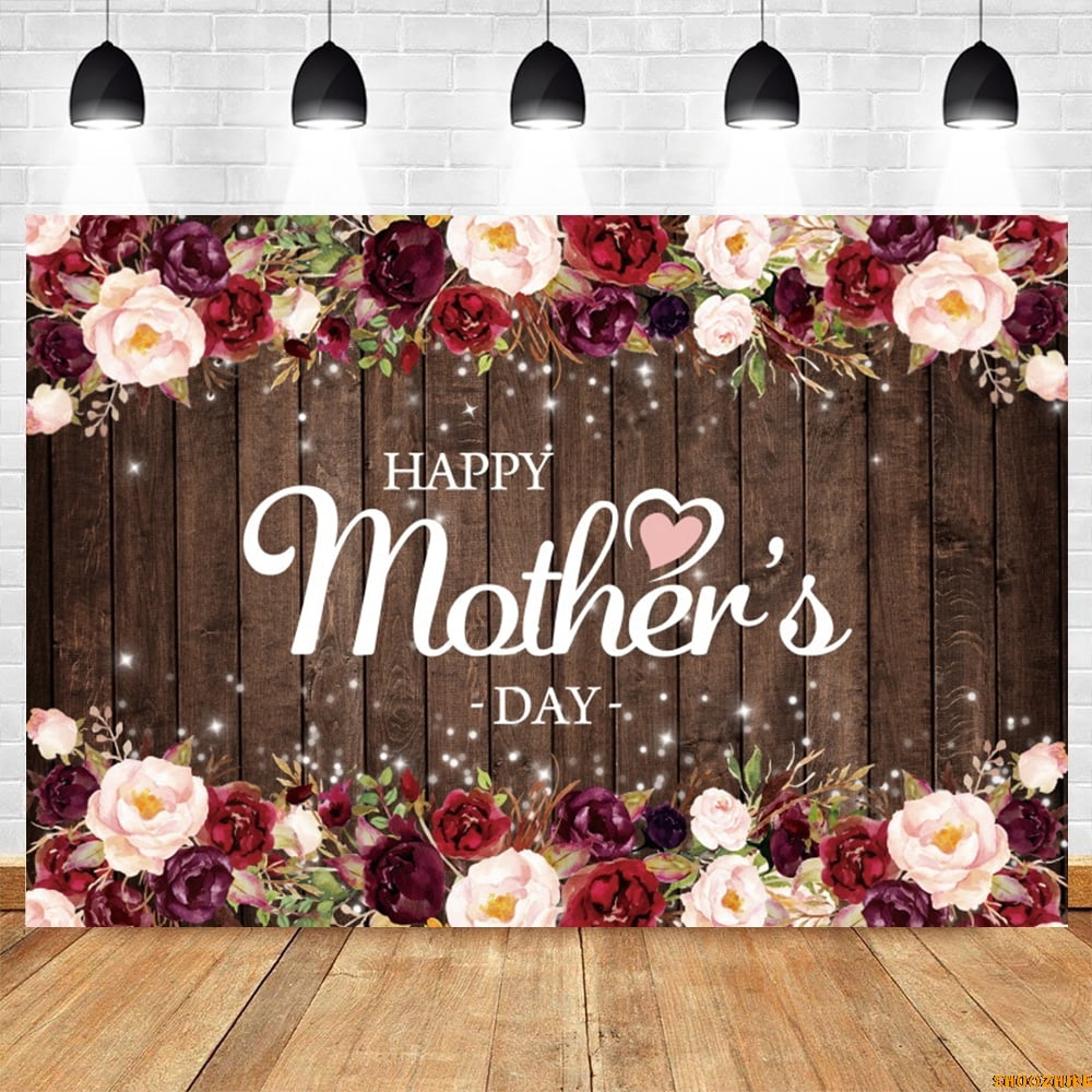 Happy Mother's Day Backdrop Floral Gold Flower Love Heart Mothers Day ...