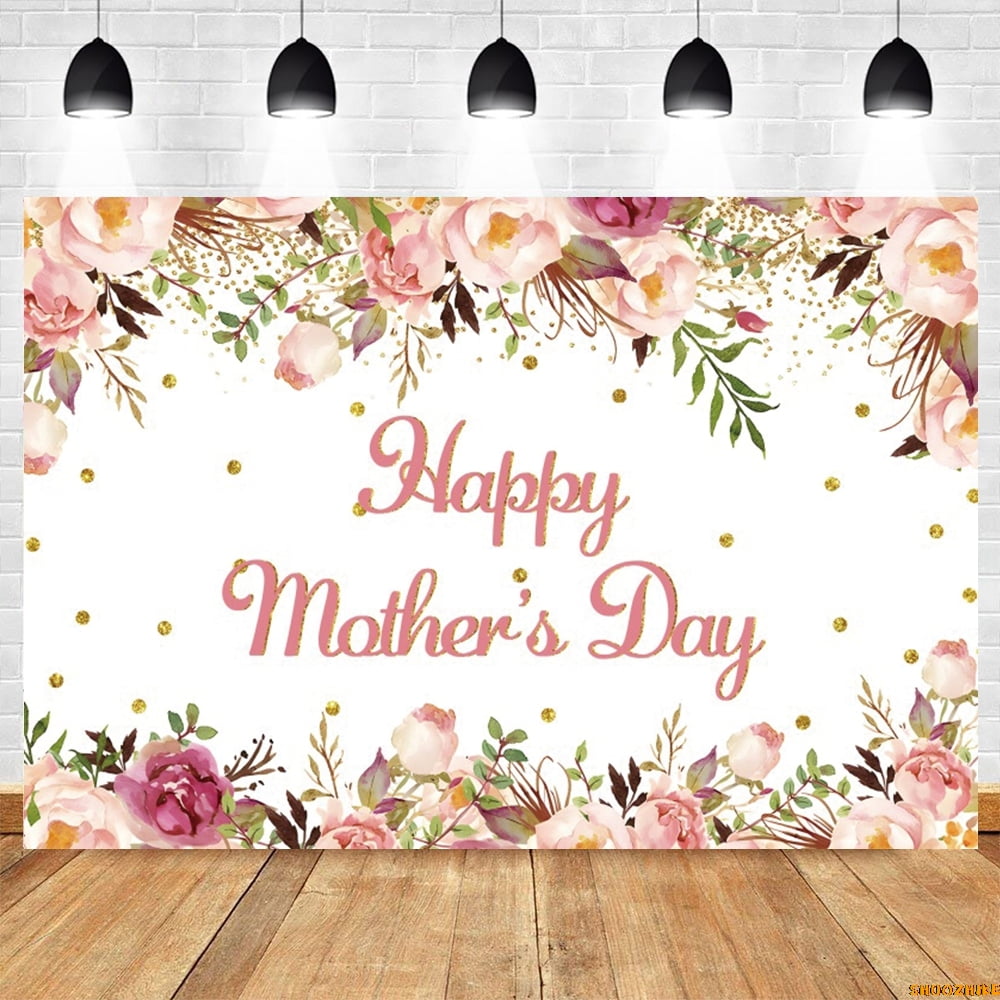 Happy Mother's Day Backdrop Floral Gold Flower Love Heart Mothers Day ...