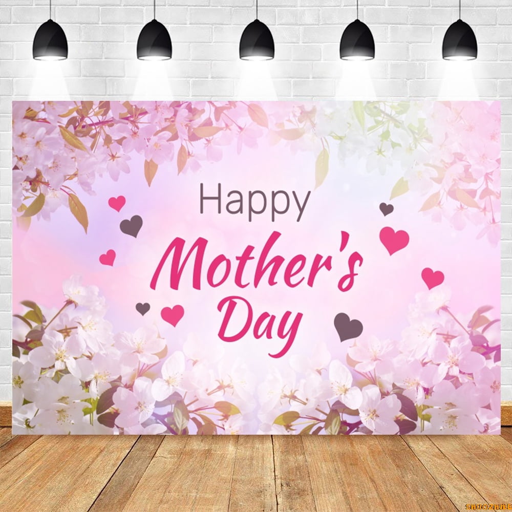 Happy Mother's Day Backdrop Floral Gold Flower Love Heart Mothers Day ...