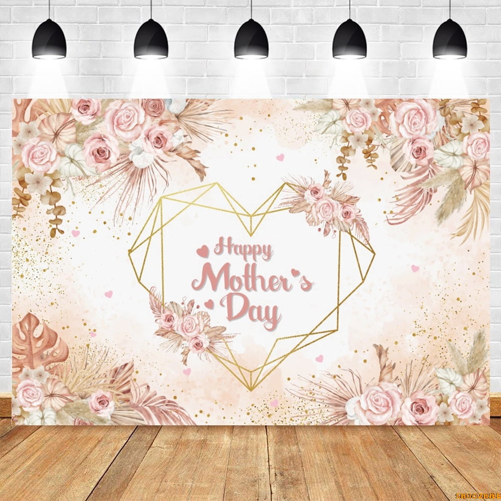 Happy Mother's Day Backdrop Floral Gold Flower Love Heart Mothers Day ...