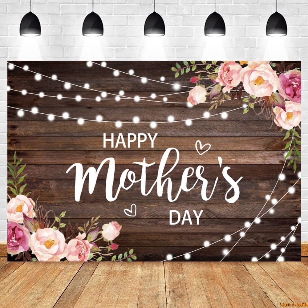 Happy Mother's Day Backdrop Floral Gold Flower Love Heart Mothers Day ...