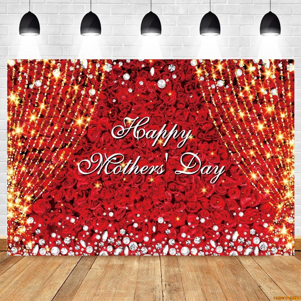 Happy Mother's Day Backdrop Floral Gold Flower Love Heart Mothers Day ...