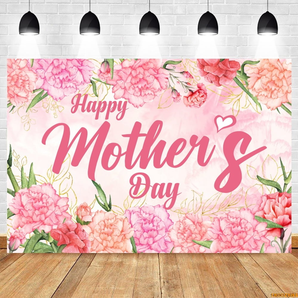 Happy Mother's Day Backdrop Floral Gold Flower Love Heart Mothers Day ...