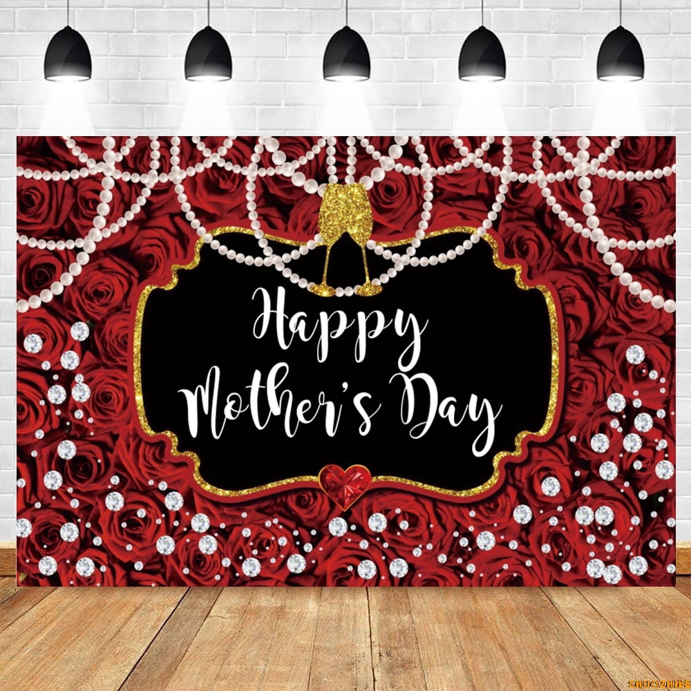 Happy Mother's Day Backdrop Floral Gold Flower Love Heart Mothers Day ...