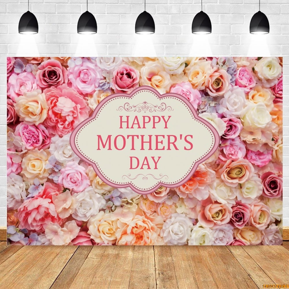 Happy Mother's Day Backdrop Floral Gold Flower Love Heart Mothers Day ...