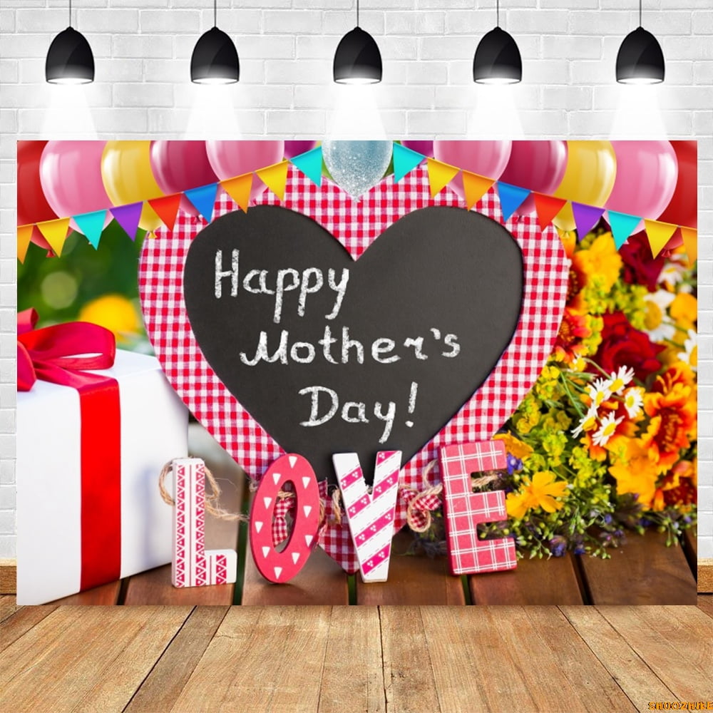 Happy Mother's Day Backdrop Floral Gold Flower Love Heart Mothers Day ...