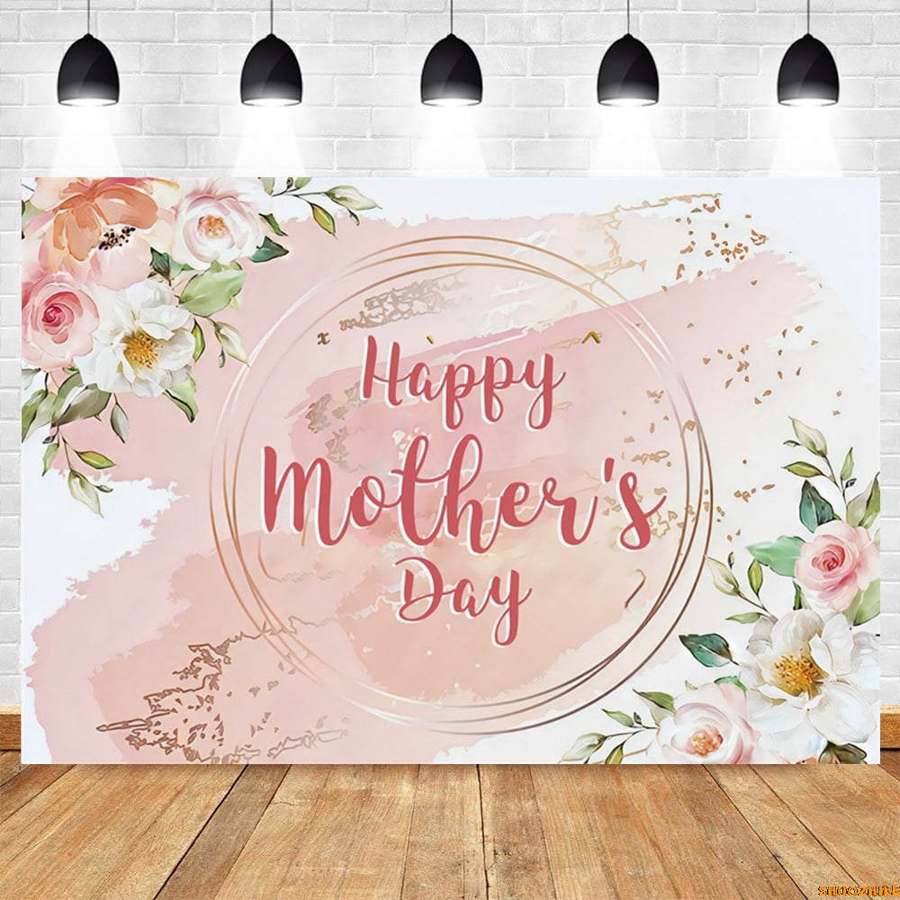 Happy Mother's Day Backdrop Floral Gold Flower Love Heart Mothers Day ...